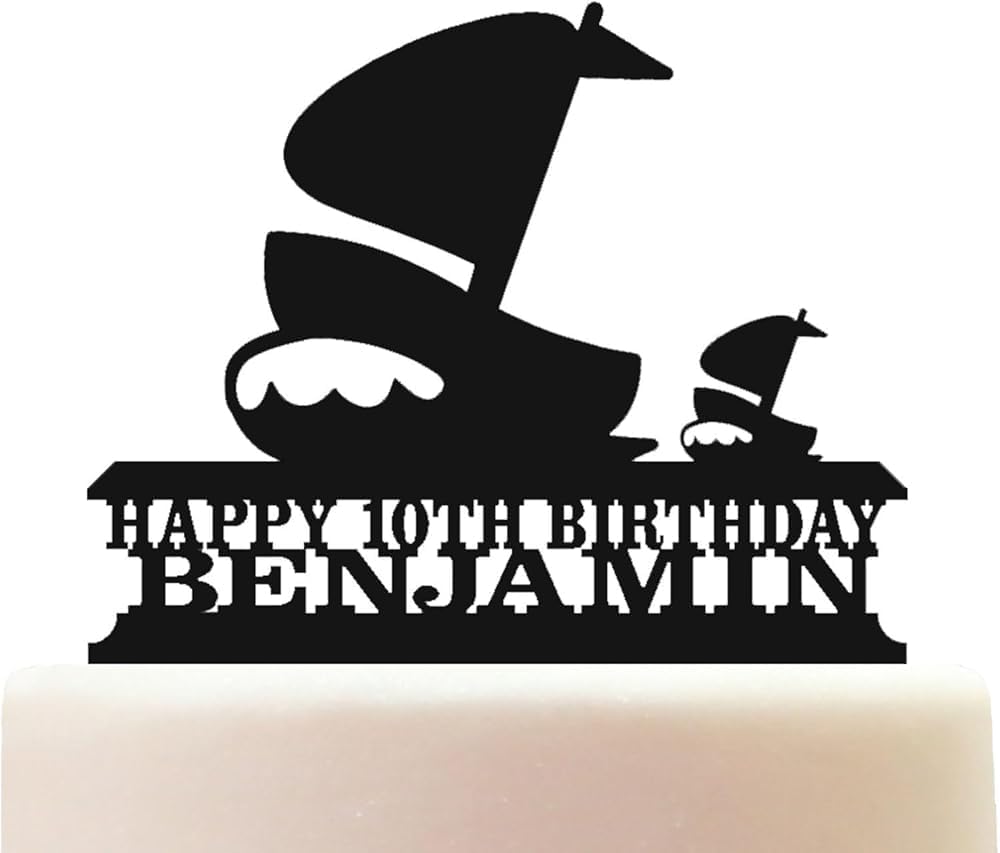 Custom Personalized Acrylic Acrylic Comic Sailing Boat Birthday Cake ...