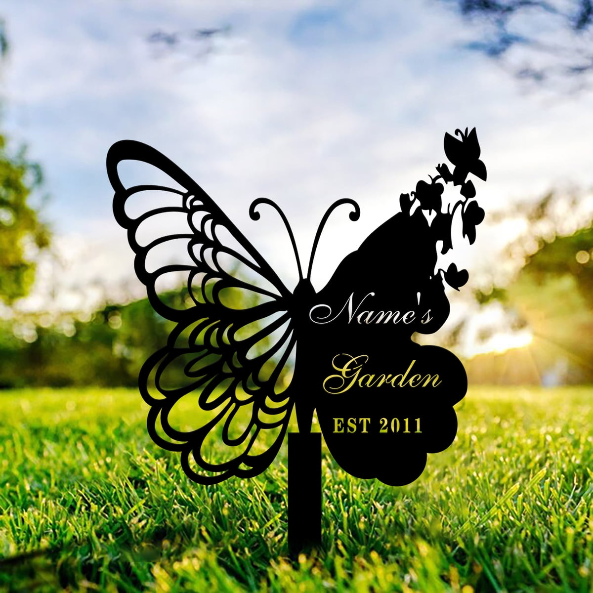 Custom Personalized Butterfly Metal Garden Sign with Stakes, Garden ...