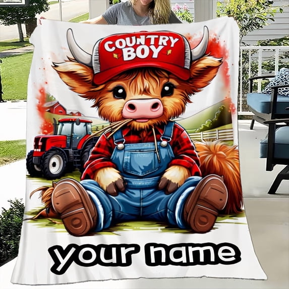 Custom Personalized Country Boy Flannel Blanket - Soft Highland Cow ...