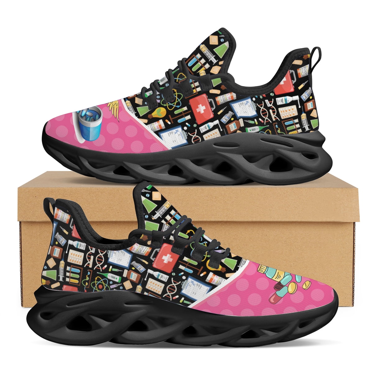 Custom Personalized Design Women's Sneakers Pink Nursing Shoes Cute ...