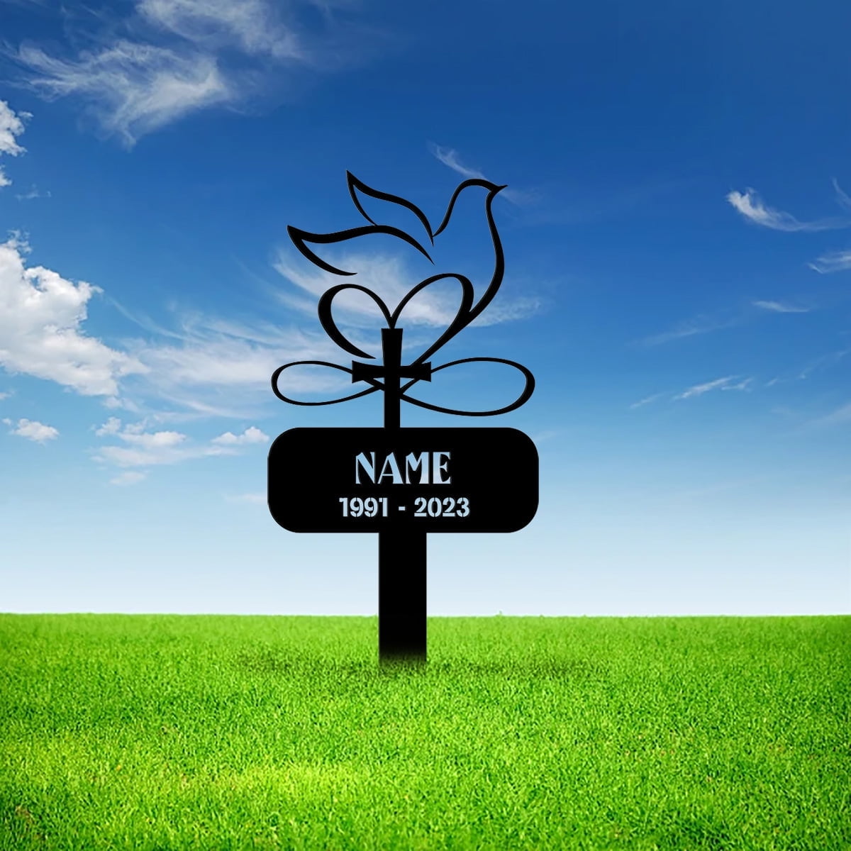 Custom Personalized Dove Memorial Metal Cross Stake, Grave Marker ...