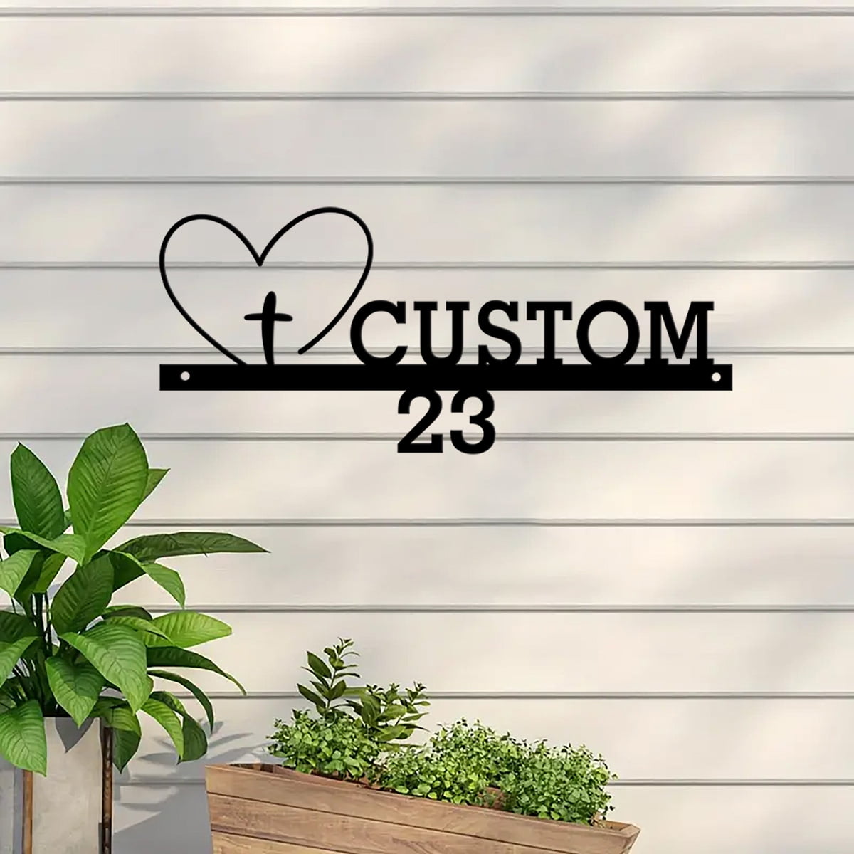 Custom Personalized Family Name Address Metal Sign with a heart cross ...