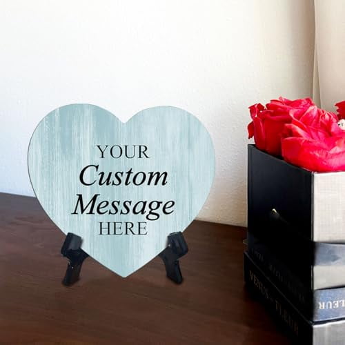 Custom Personalized Heart Shaped Table Sign - Rustic Wood Color (6.5" x ...