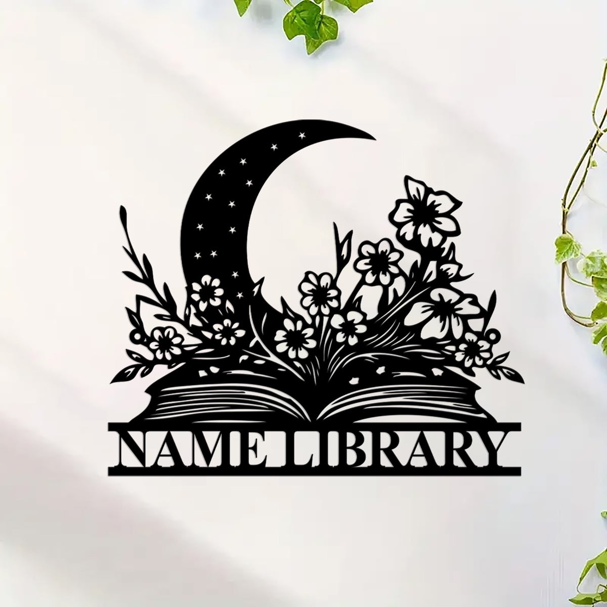 Custom Personalized Library Sign,Metal Bookshelf Sign,Custom Floral ...