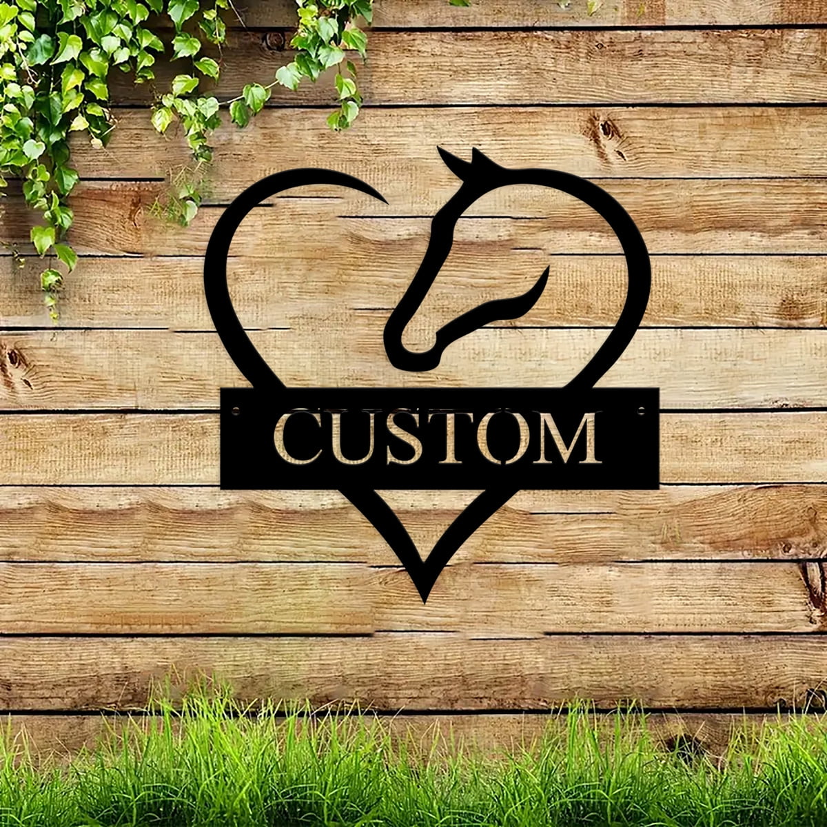 Custom Personalized Metal Barn Name Sign, Heart and Horse Name Sign ...