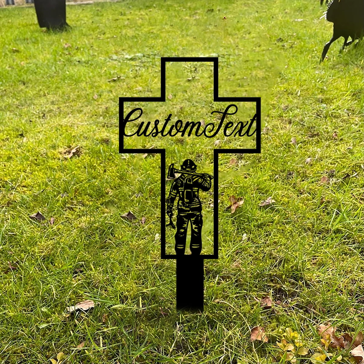 Custom Personalized Metal Cross Memorial Stake, Firefighter Memorial ...