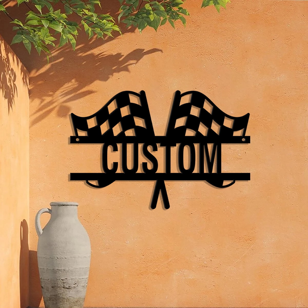 Custom Personalized Metal Racing Kids Sign Racing Flag Wall Decor ...