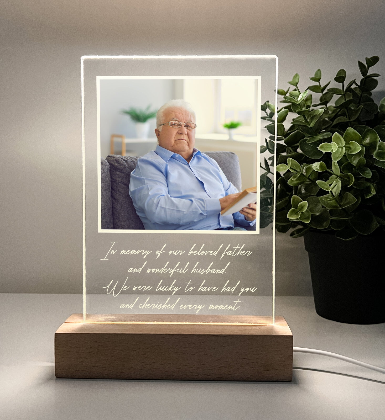 Custom Personalized Photo LED Wood Stand Room Night Light Up Table Lamp ...