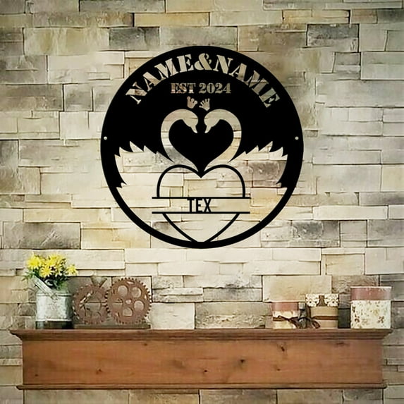 Custom Personalized Swan Couple Metal Wall, Custom Lovers Name Date ...