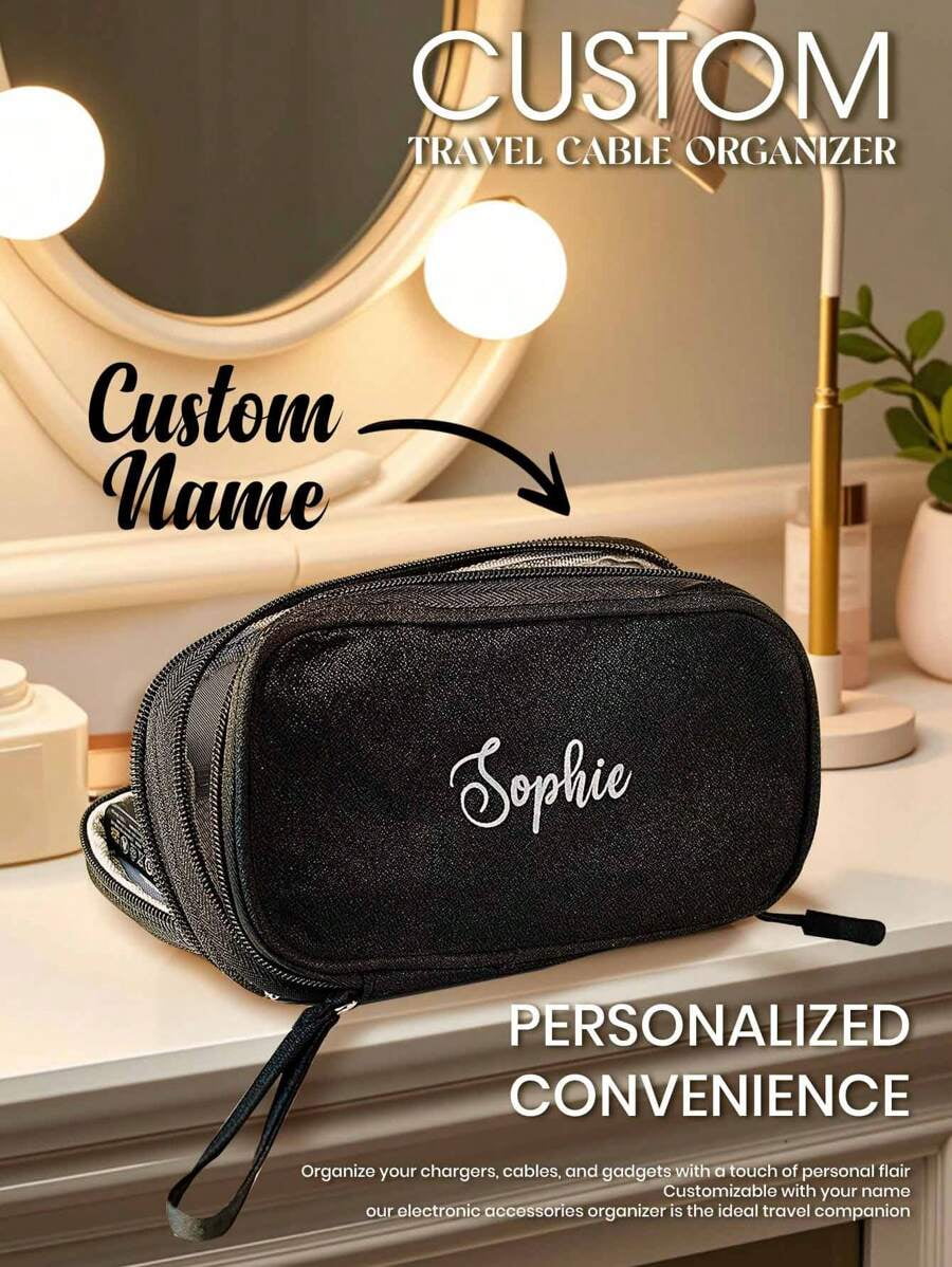 Custom Personalized Travel Cable Organizer Bag, Portable Water ...