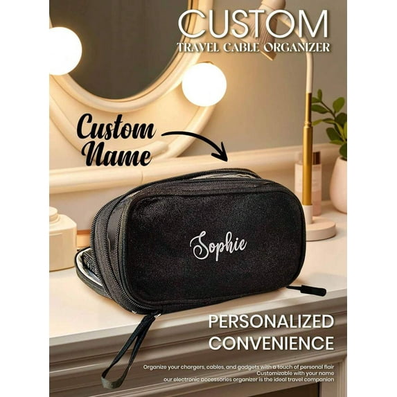 Custom Personalized Travel Cable Organizer Bag, Portable Water ...