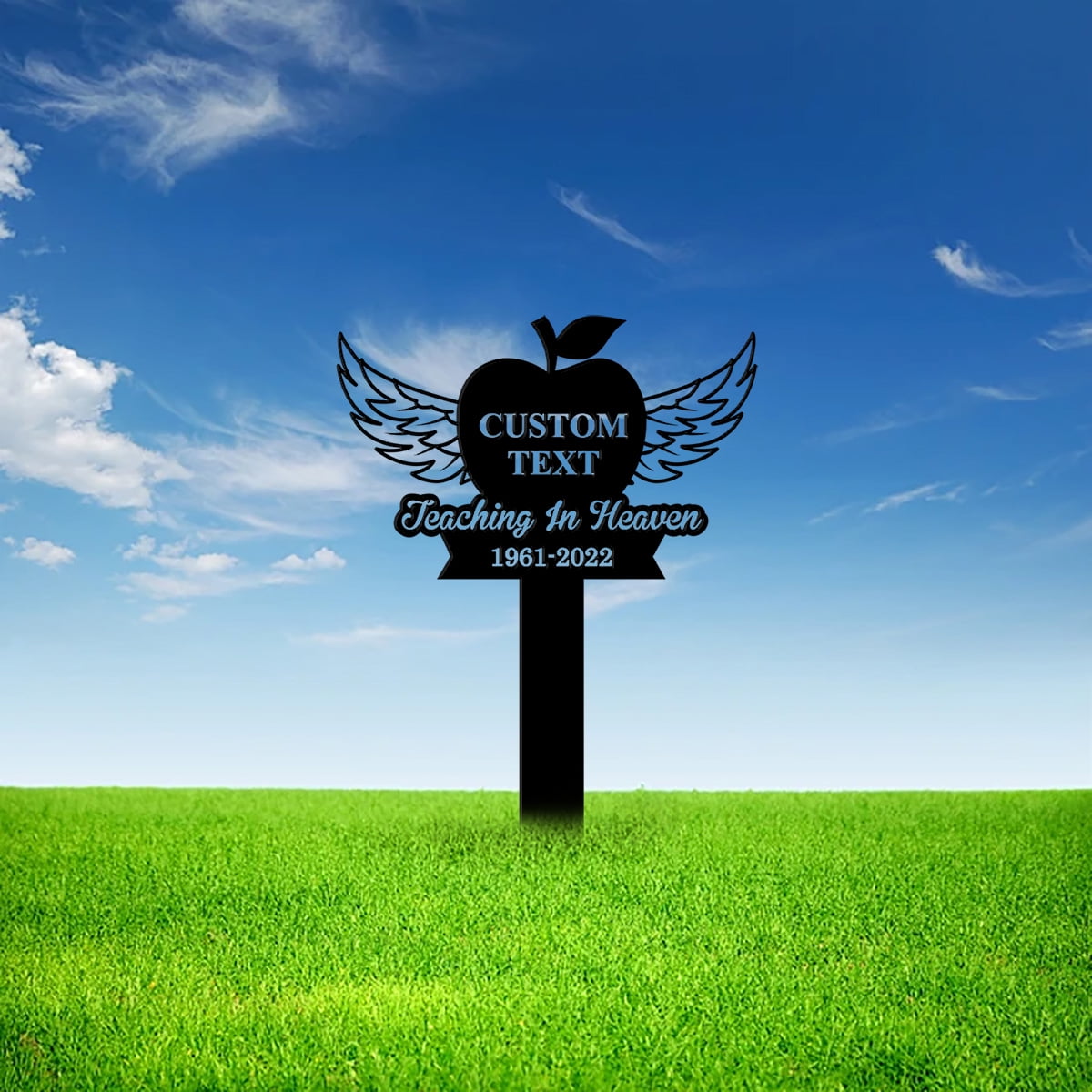 Custom Personalized Winged Apple Grave Marker, Memorial Metal Plaque ...