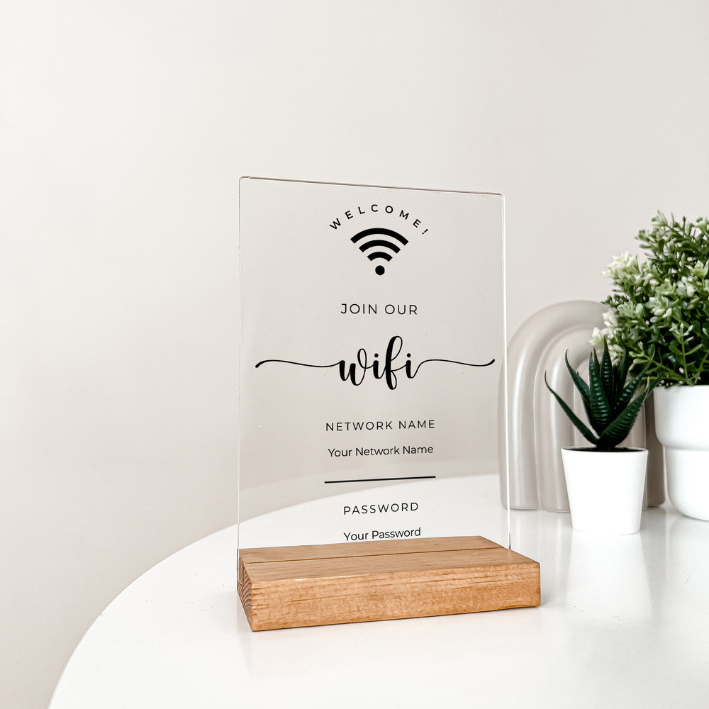 Custom Personalized Wood Base Desk Table Stand Wifi Password & Network ...