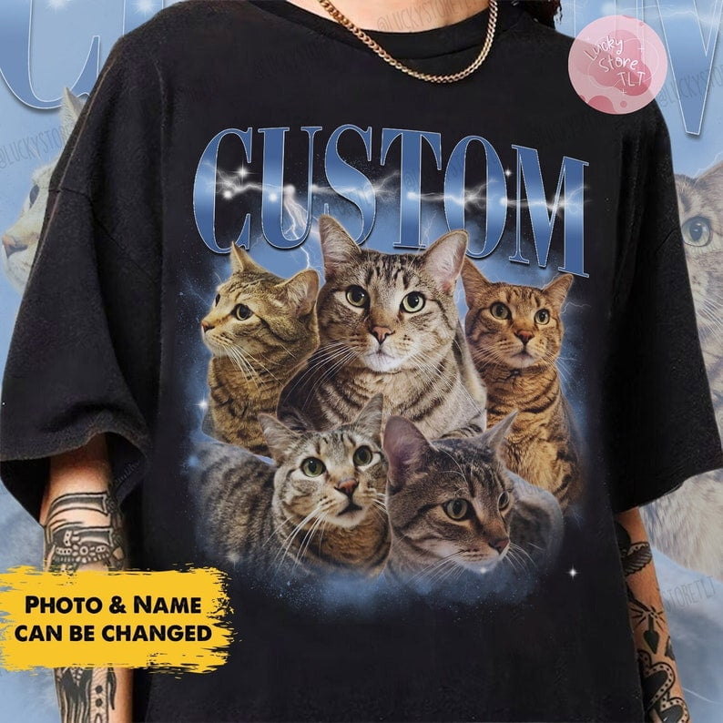 Custom Pet Bootleg Shirt, Custom Retro Cat Bootleg Shirt,Custom Photo ...