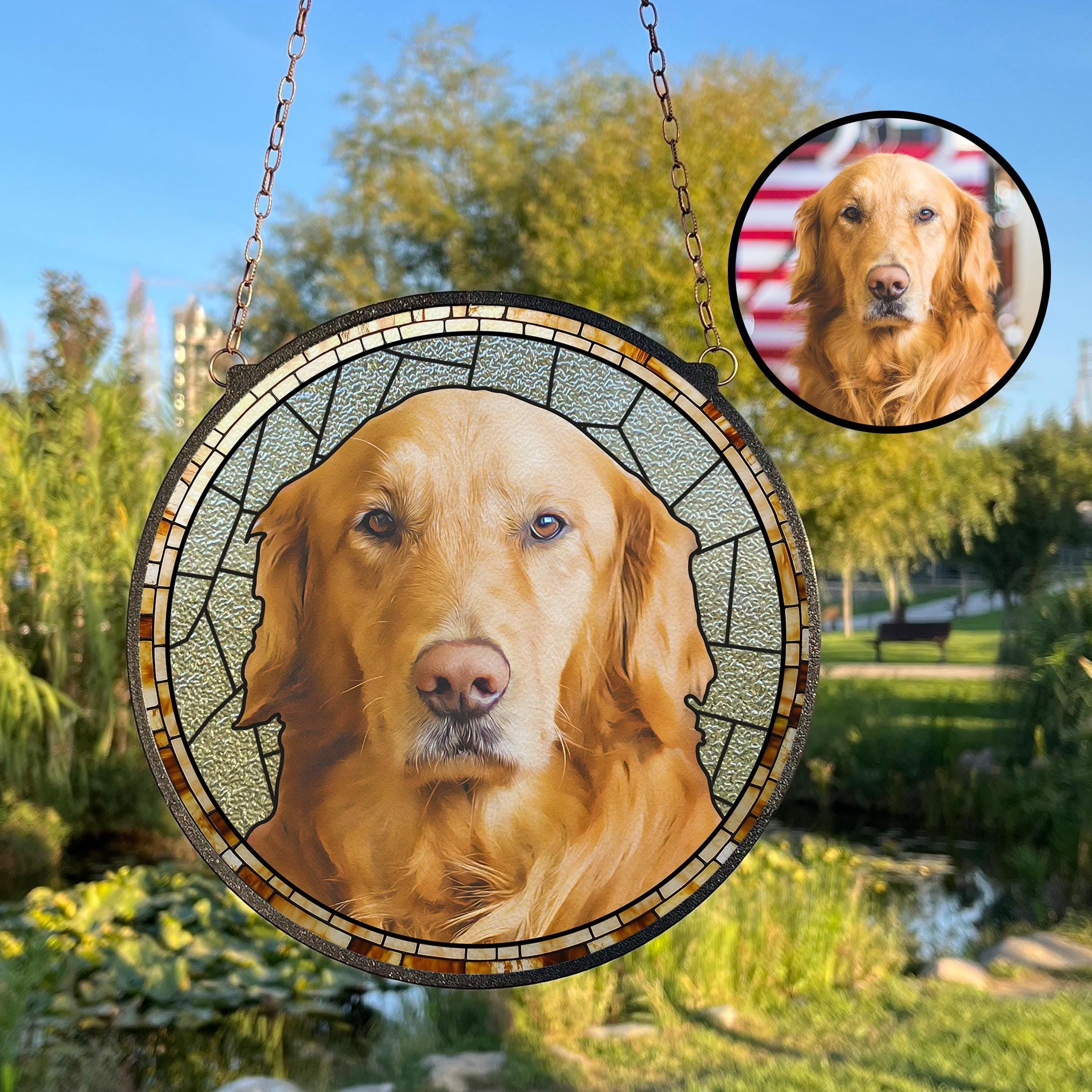 Custom Pet Portrait Glass Suncatcher, Personalized Dog Cat Memorial ...