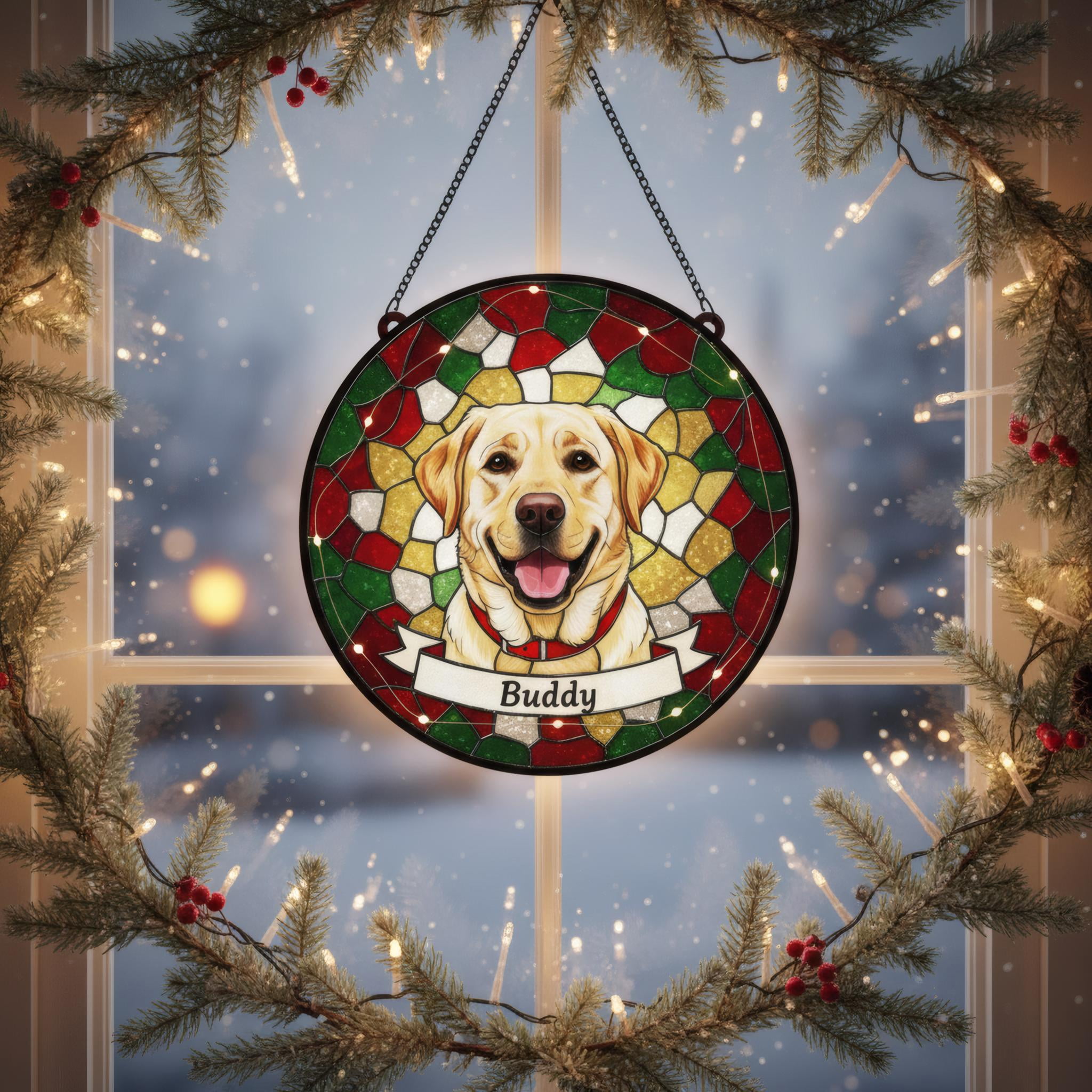 Custom Pet Portrait Stained Glass Suncatcher Dog Memorial Decor ...