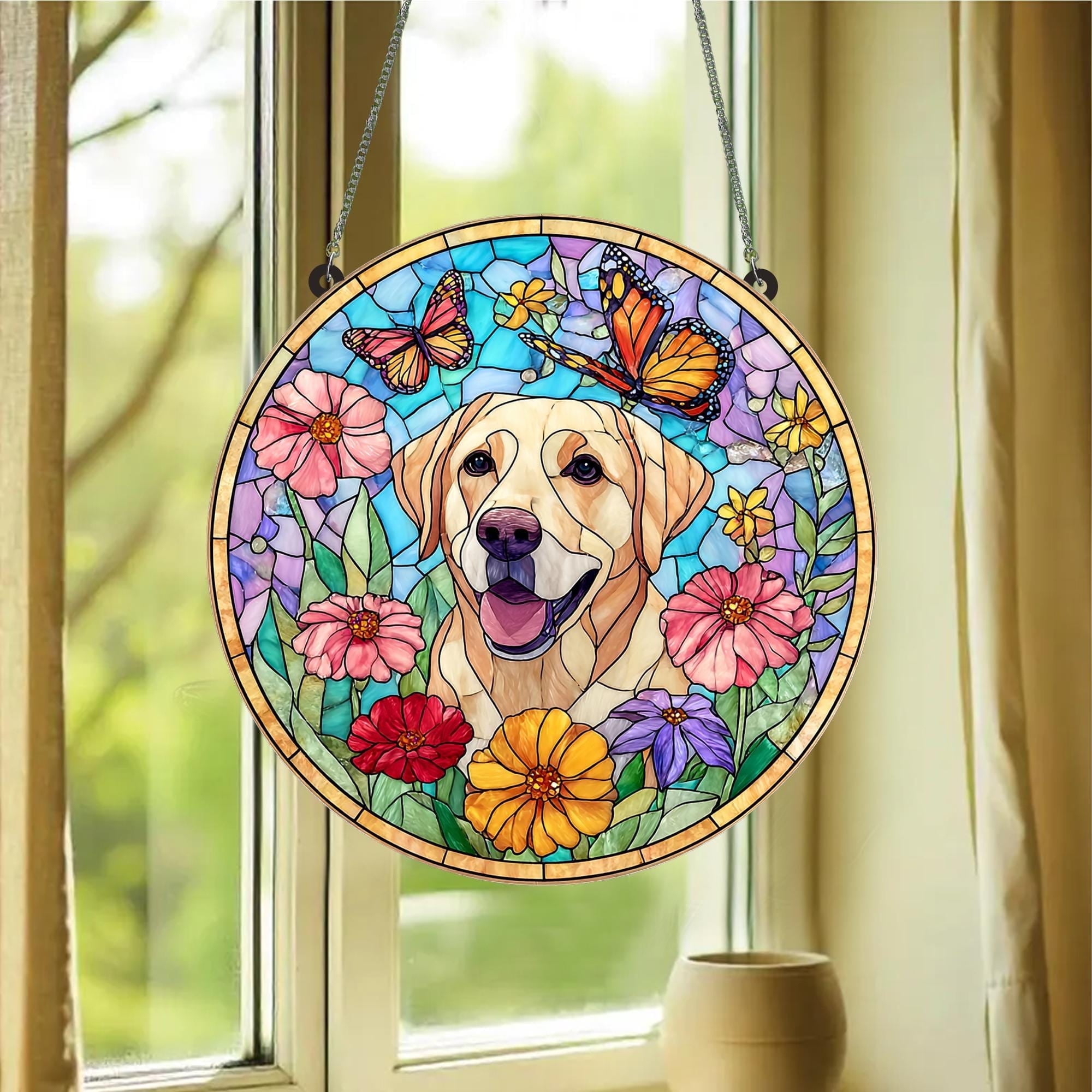 Custom Pet Portrait Stained Glass Suncatcher, Stained Glass Dog ...