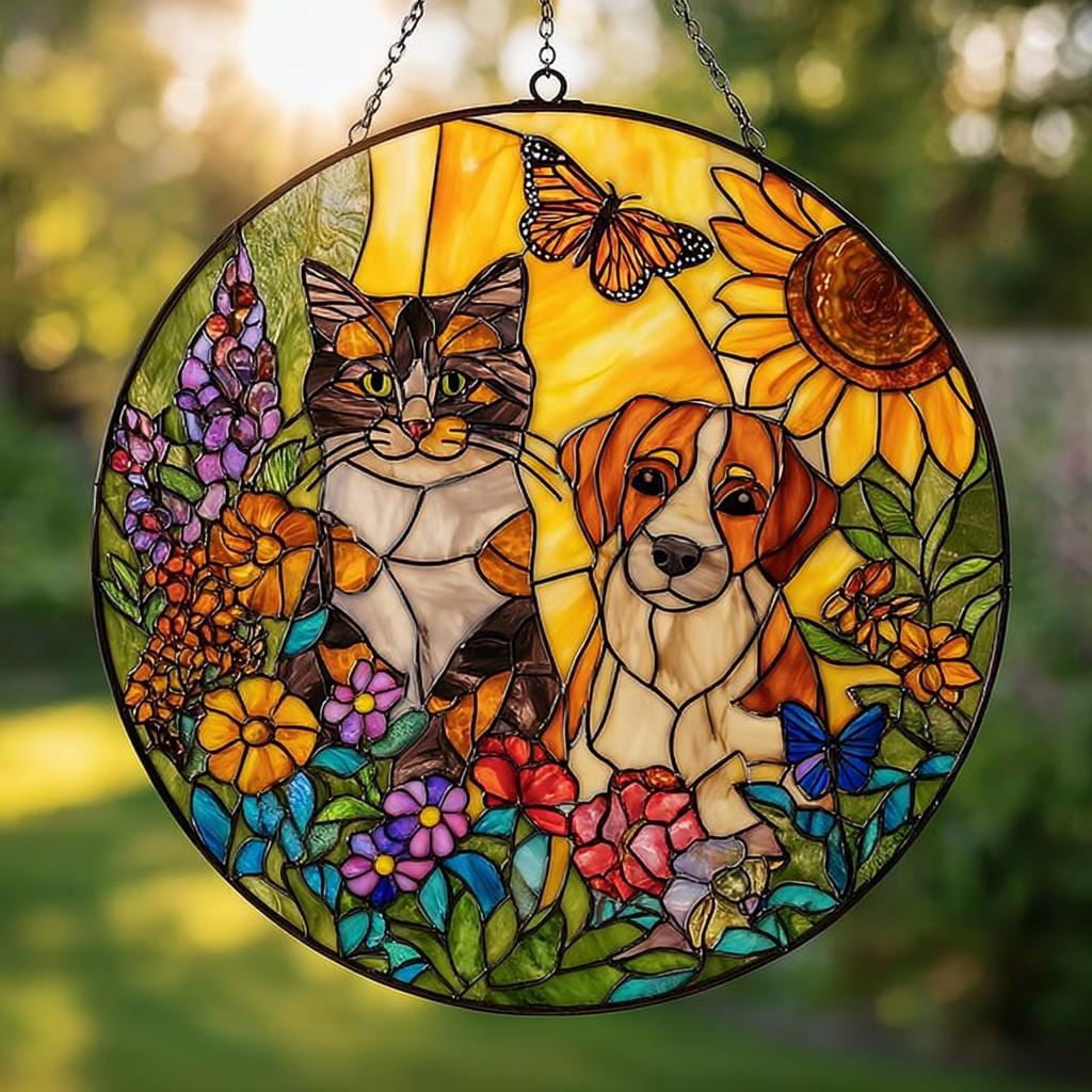 Custom Pet Portrait Suncatcher: Stained Glass Dog Memorial Art ...