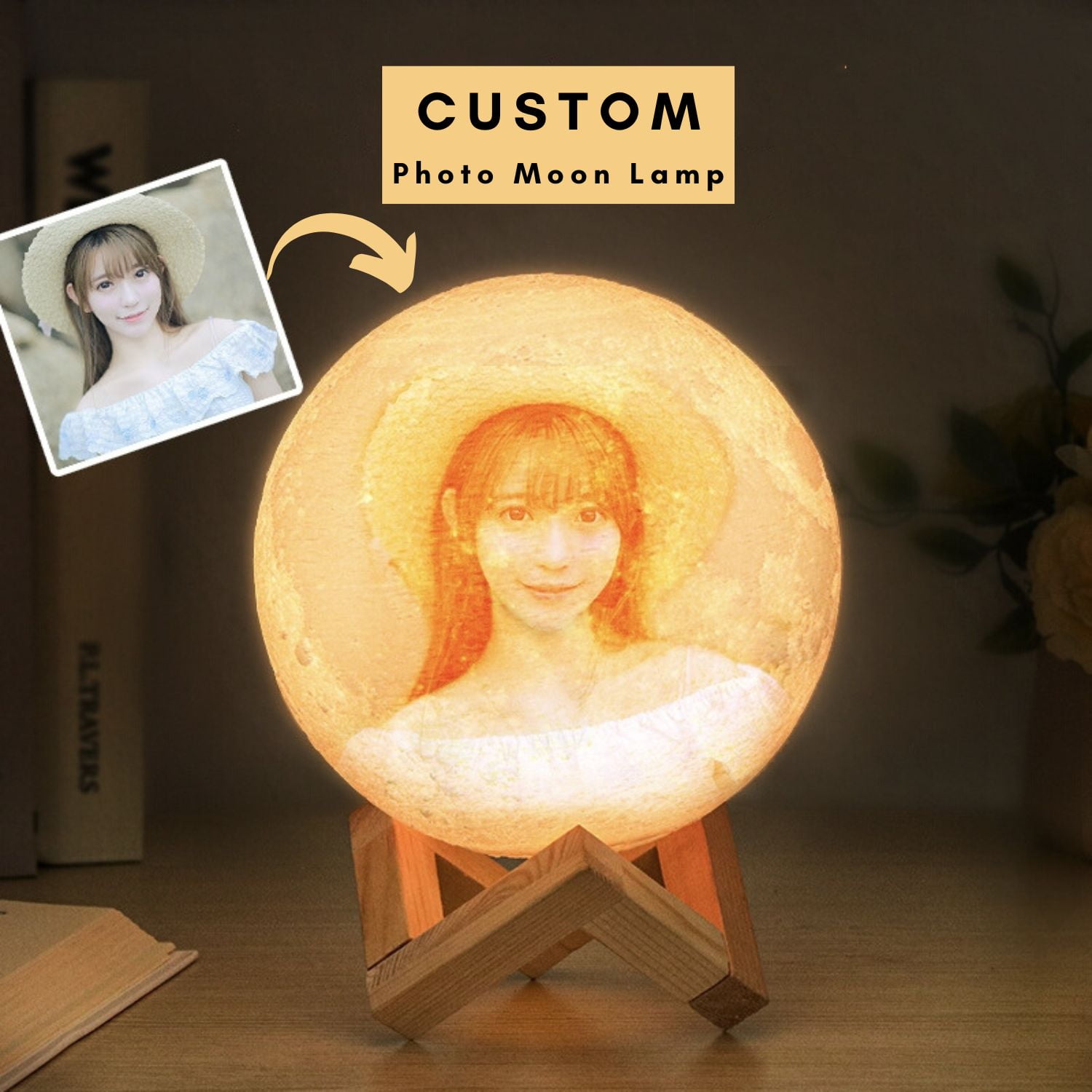 Custom Photo 3D Printing Moon Lamp, Personalized Night Light with Your ...