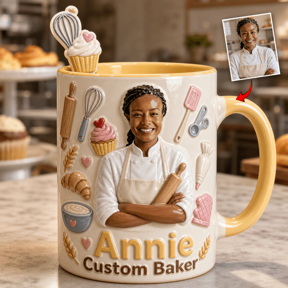 Custom Photo Baker Mug Personalized 3D Effect Mug with Embossed Bakery ...