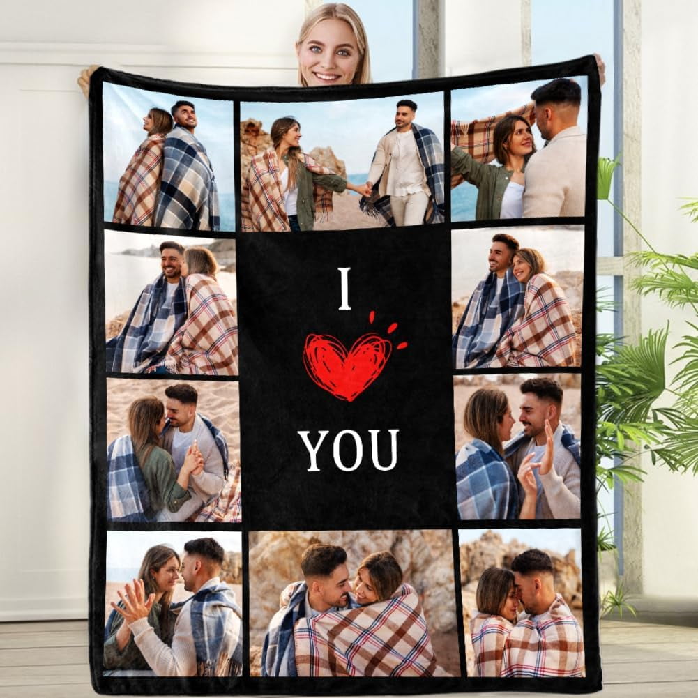 Custom Photo Blanket for Couples, Personalized Fleece Throw Blankets ...
