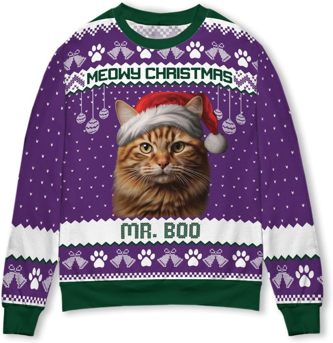Custom Photo Cat Ugly Christmas Sweater, Cat Mom Dad Unisex Sweatshirts ...