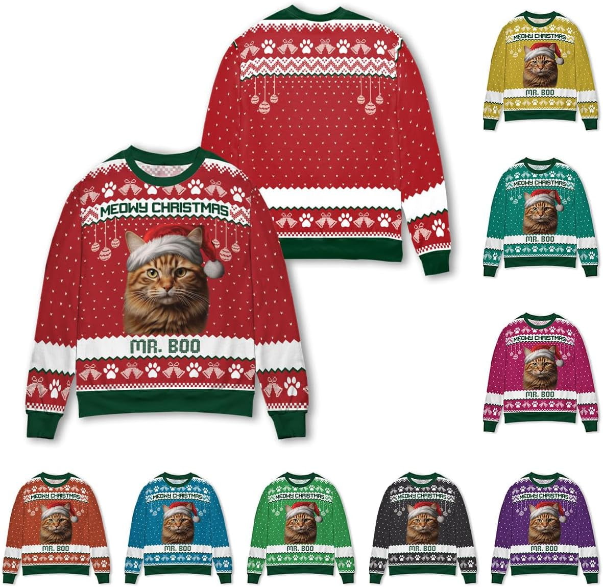 Custom Photo Cat Ugly Christmas Sweater, Cat Mom Dad Unisex Sweatshirts ...