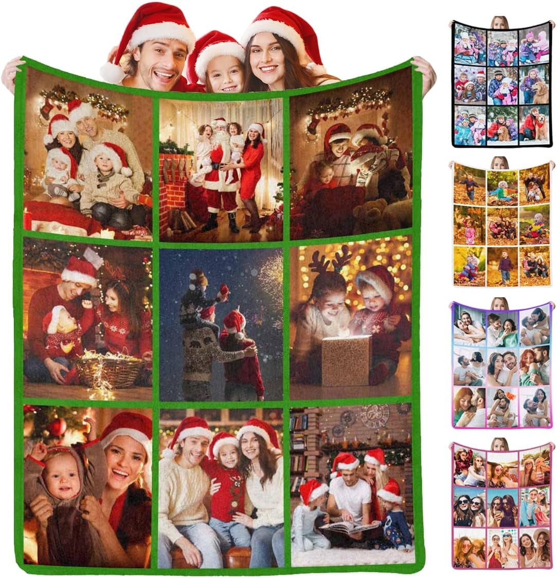 Custom Photo Collage Blanket for Family, Customized Bed Blanket with 10 ...
