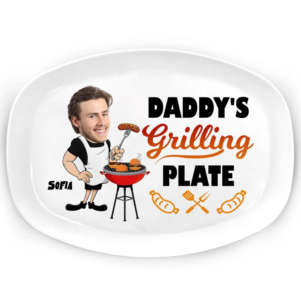 Custom Photo Daddy Grilling's Plate, Personalized BBQ Daddy Grilling ...