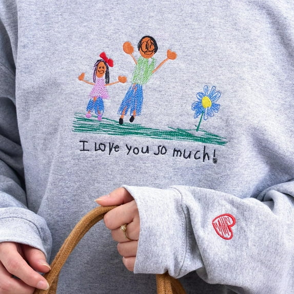 Custom Photo Drawing Embroidered Crewneck Sweatshirt, Personalized ...