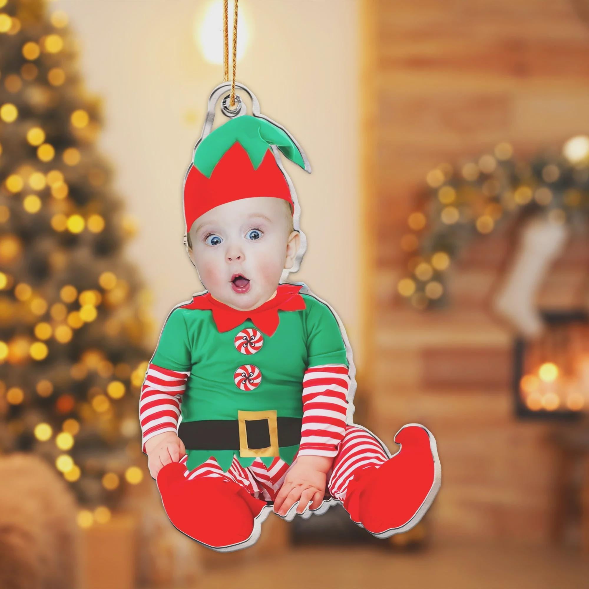 Custom Photo Elf Adorable Newborn Baby Ornament, Personalized Custom ...