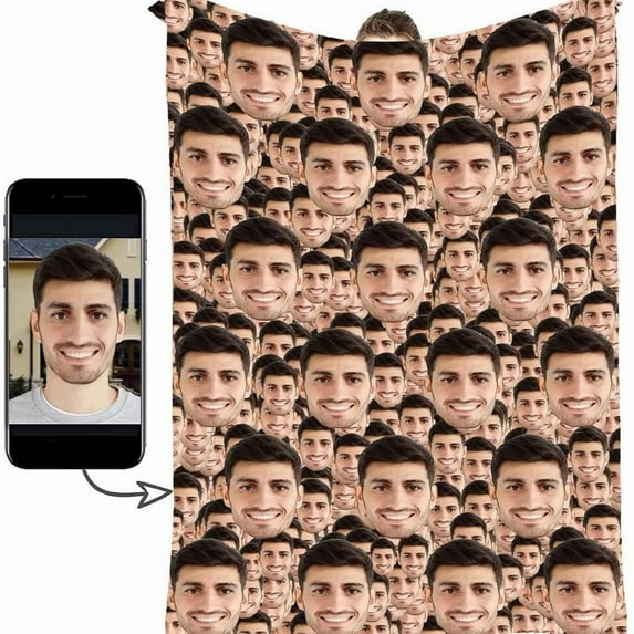 Custom Photo Face Blanket, Personalized Faces All Over Blanket, Funny ...