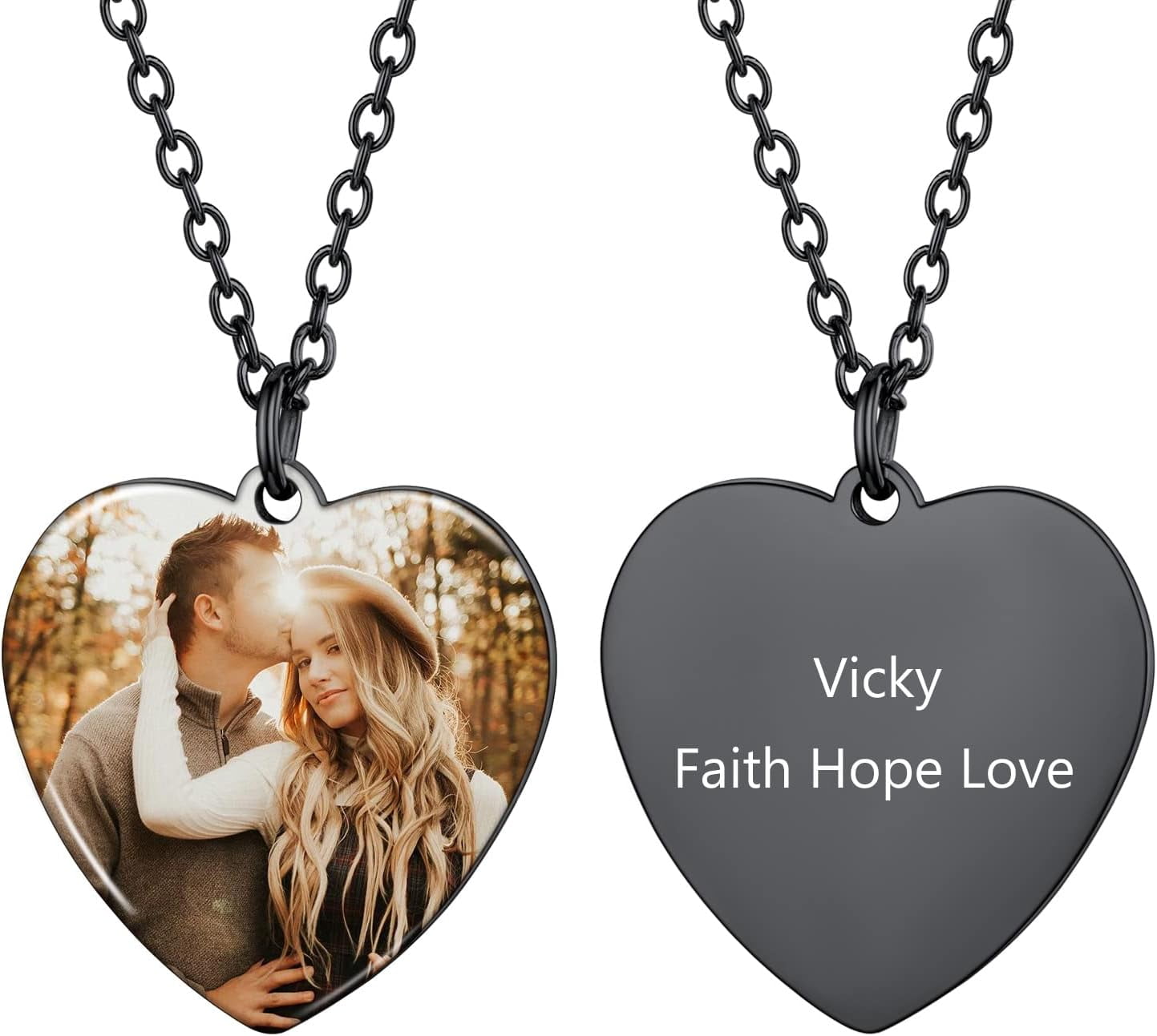 Custom Photo Necklace for Men Women, Stainless Steel Black Gold Color ...