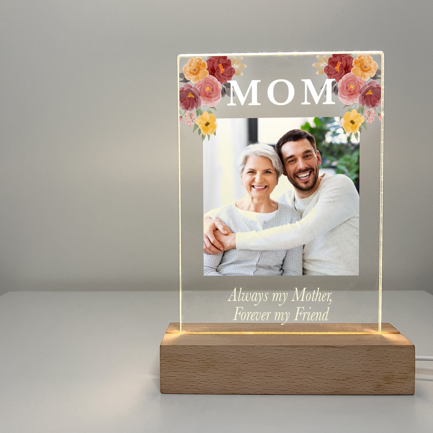 Custom Photo Picture LED Wood Stand Bright Flowers Sign Light Up Lamp ...