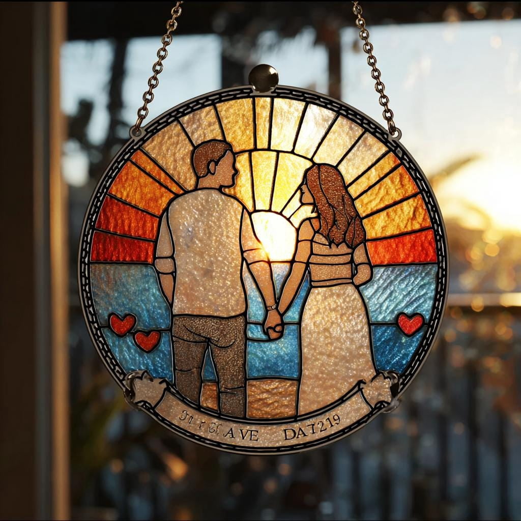 Custom Photo & Special Date Stained Glass Suncatcher For Couple, Window ...