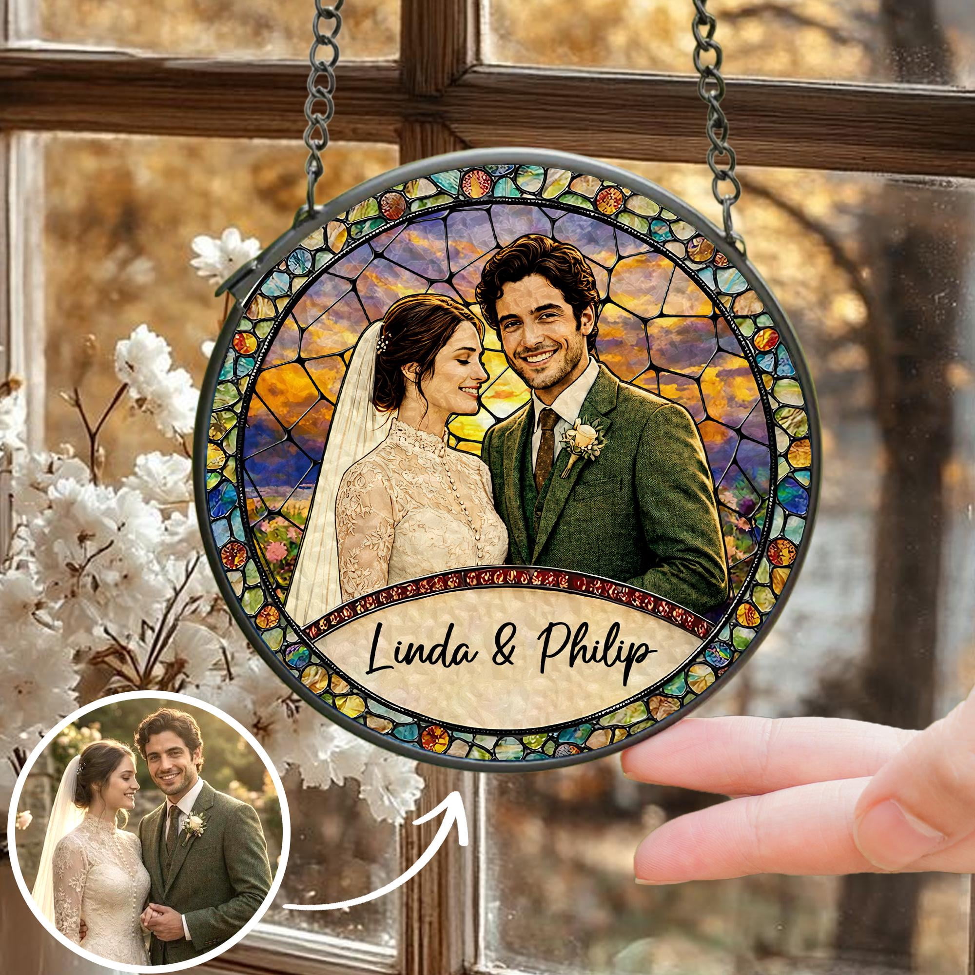Custom Photo Stained Glass Suncatcher: Couple Portrait Window Hanging ...