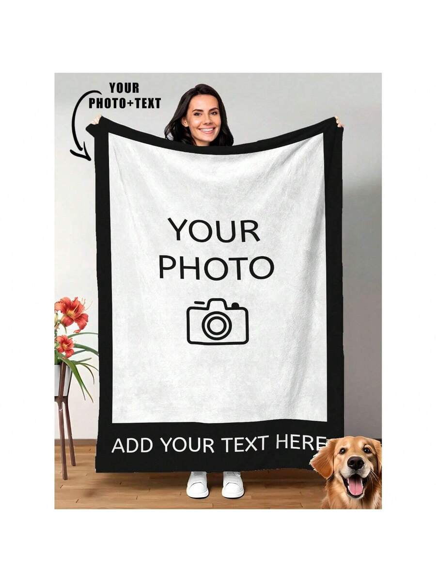 Custom Photo & Text Flannel Blanket – Personalized Name Blanket, Soft ...