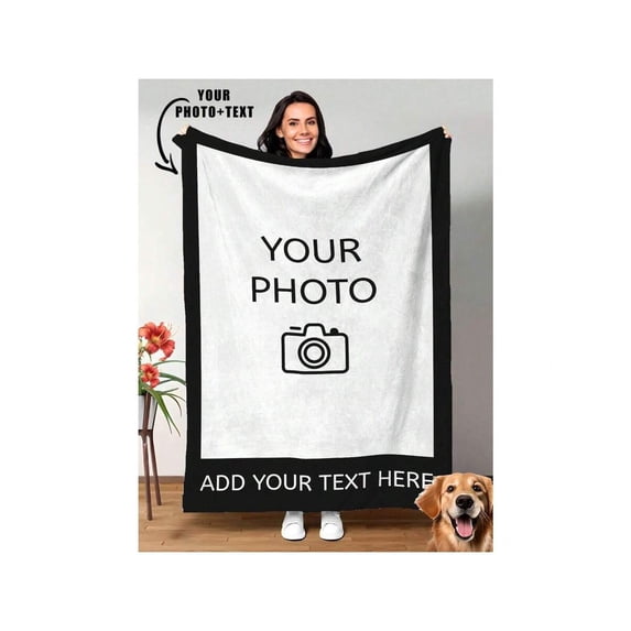 Custom Photo & Text Flannel Blanket – Personalized Name Blanket, Soft ...