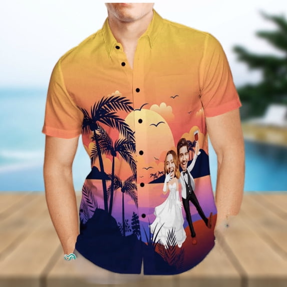 Custom Photo Trendy Aloha Hawaiian Shirt Personalized Sunset And ...