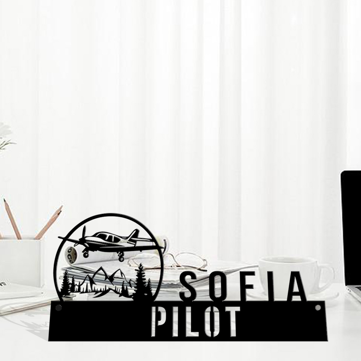 Custom Pilot Airplane Desk Name Plate, Pilot Airplane Metal Nameplate For Desk, Pilot Desk ...