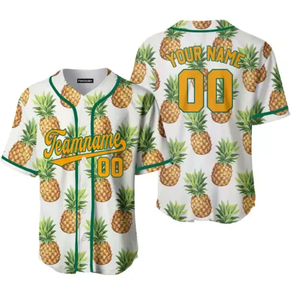 Custom Pineapple Yellow Gold Tropical Custom Baseball Jerseys For Men ...