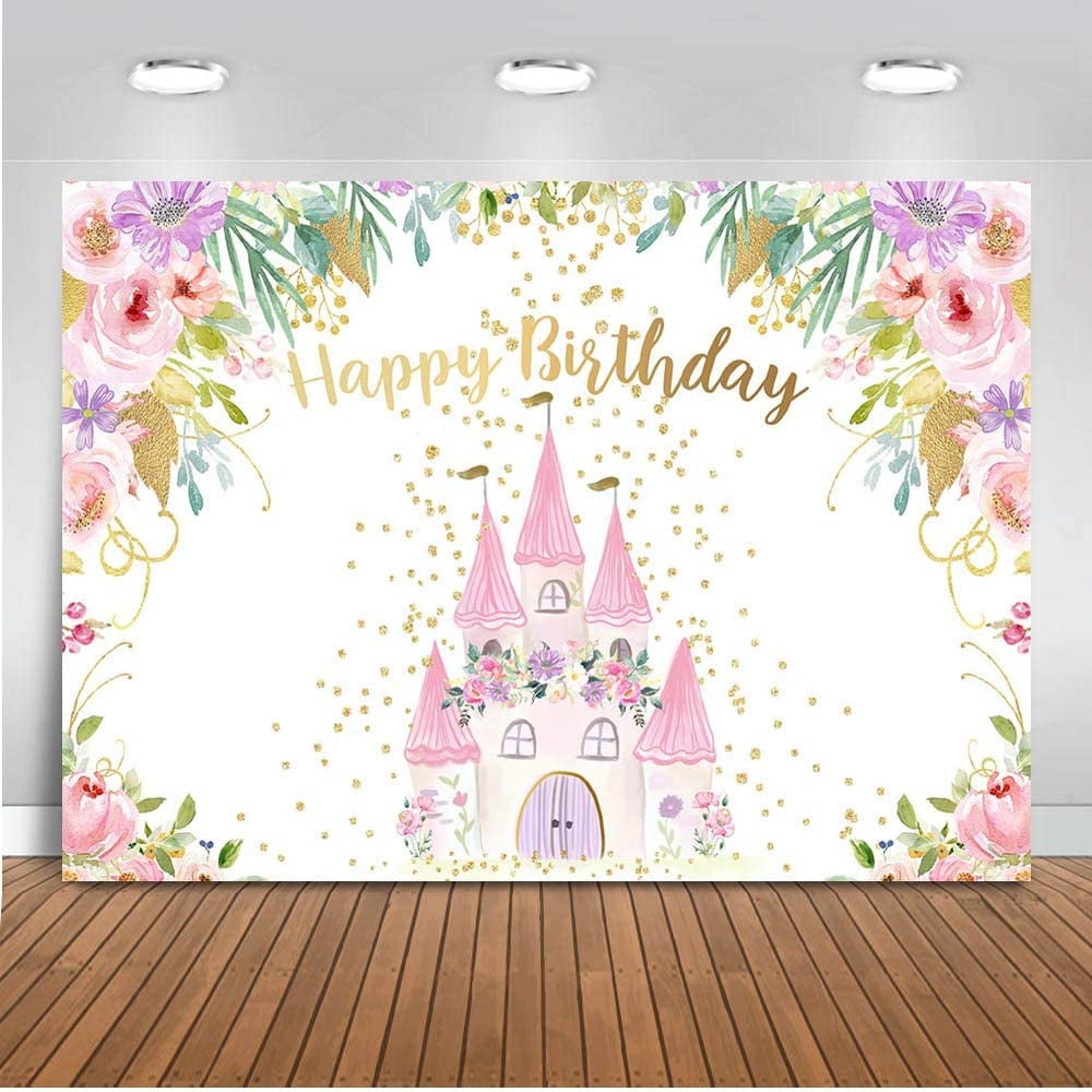 Custom Pink Castle Birthday Backdrop Princess Floral Birthday Party ...