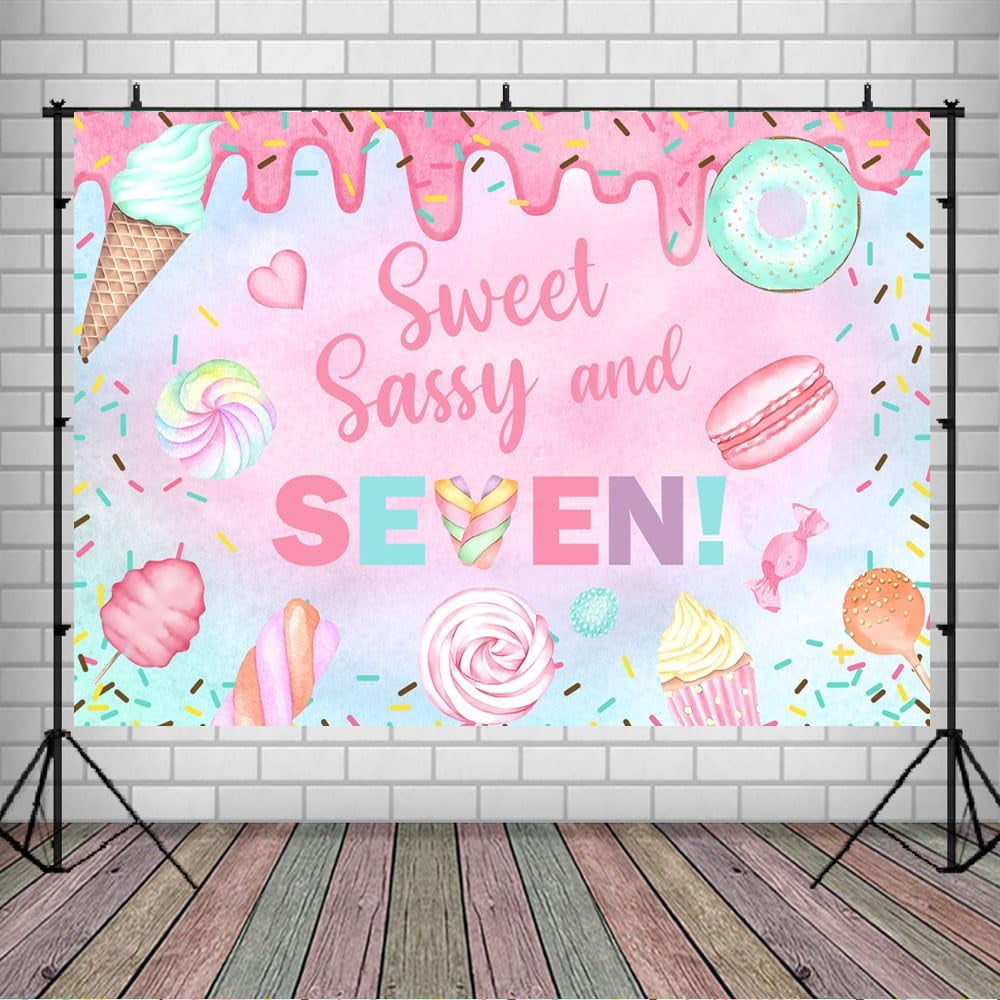 Custom Pink Donut Girl's 7th Backdrop for Birthday Party Sweet Sassy ...