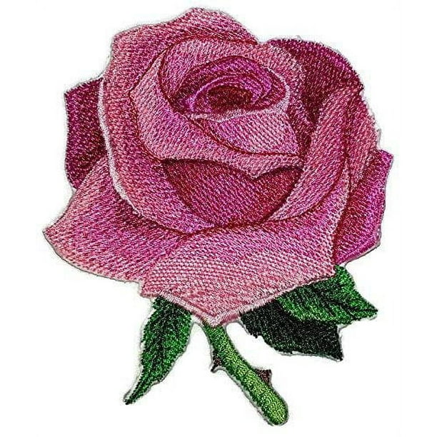 Custom Pink Single Romantic Rose Embroidered Iron on/Sew Patch [4" 4 ...
