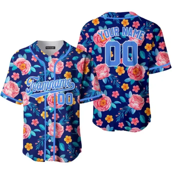 Custom Pinky Coral Floral Pattern Royal White Custom Baseball Jerseys ...