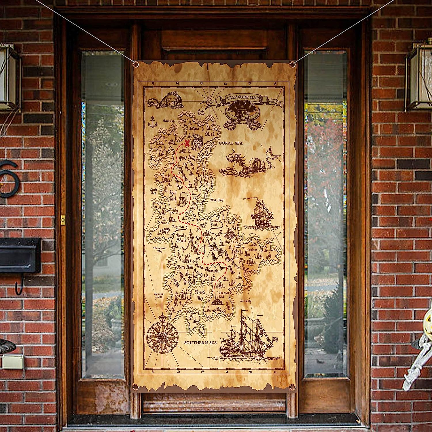 Custom Pirate Party Door Banner Pirate Treasure Map Backdrop Door ...