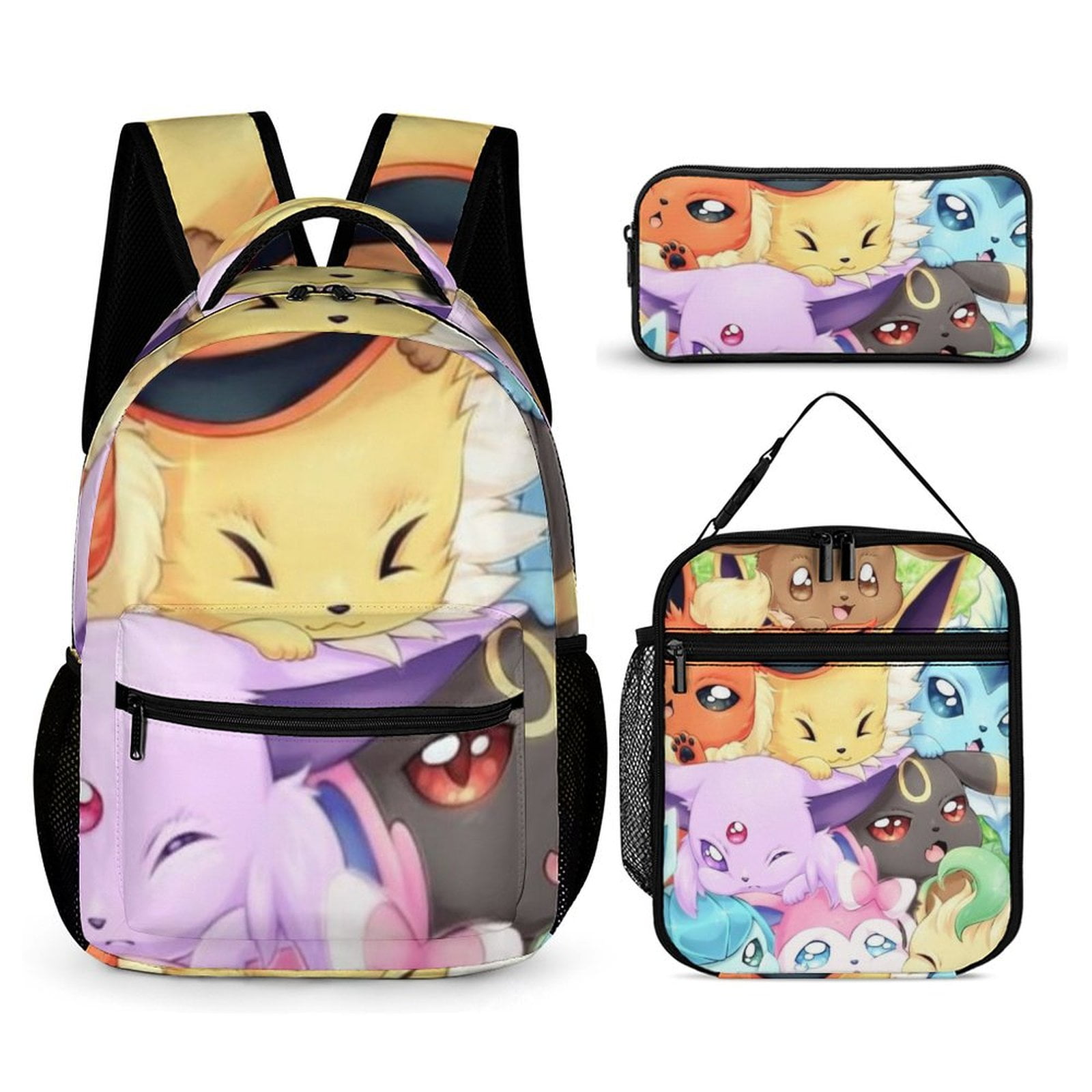 Custom Eev-ee Evolution Backpack with Lunchbox And Pencil Case 3 in 1 ...