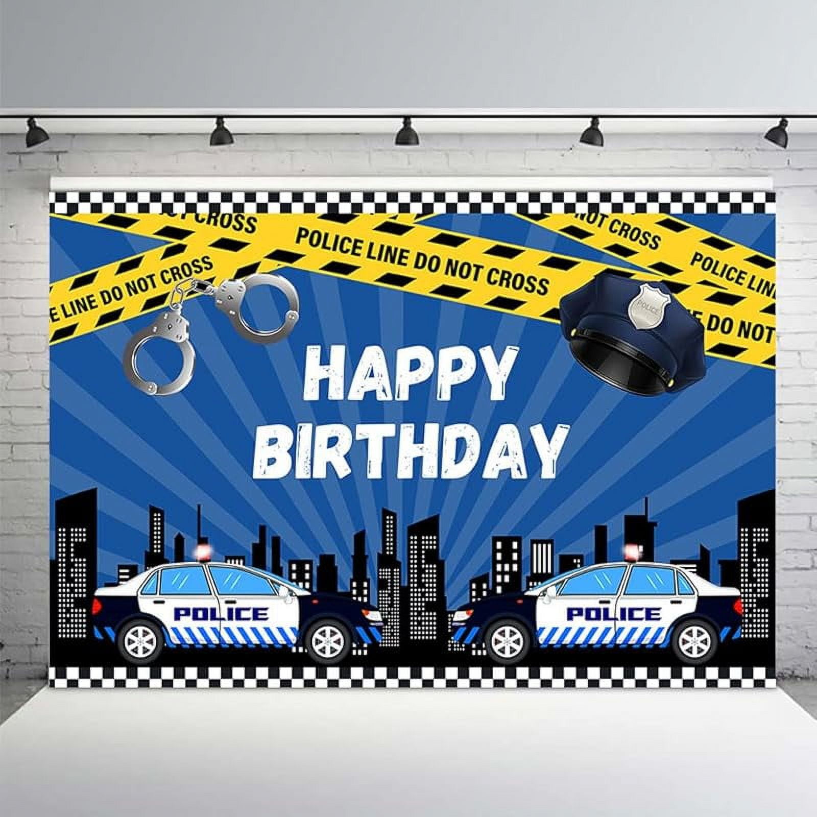 Custom Police Birthday Backdrop Officer Policeman SWAT Cop Car Vehicle ...