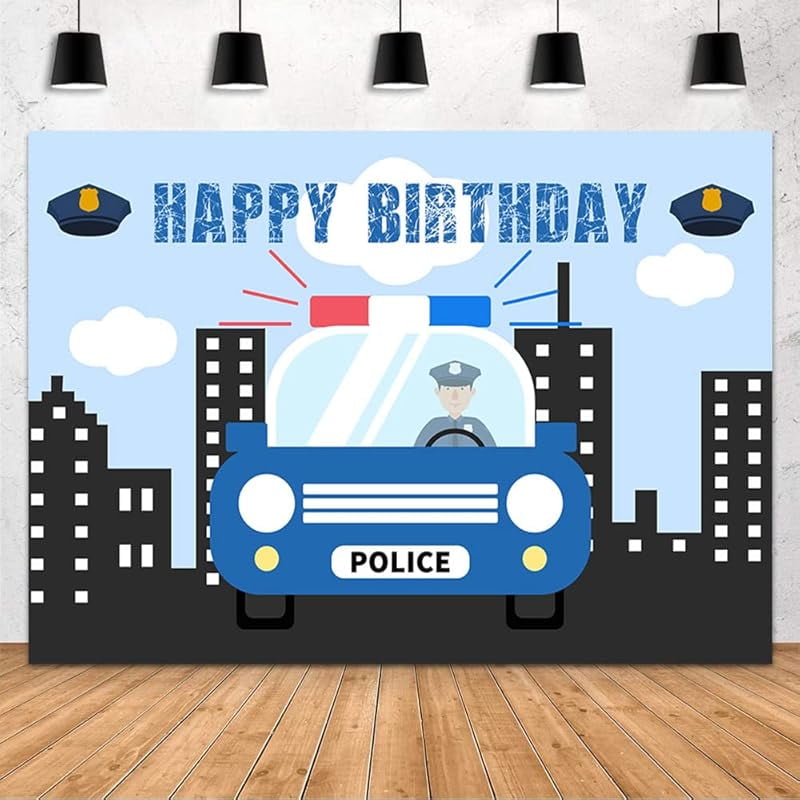 Custom Police Birthday Backdrop Officer Policeman SWAT Cop Car Vehicle ...