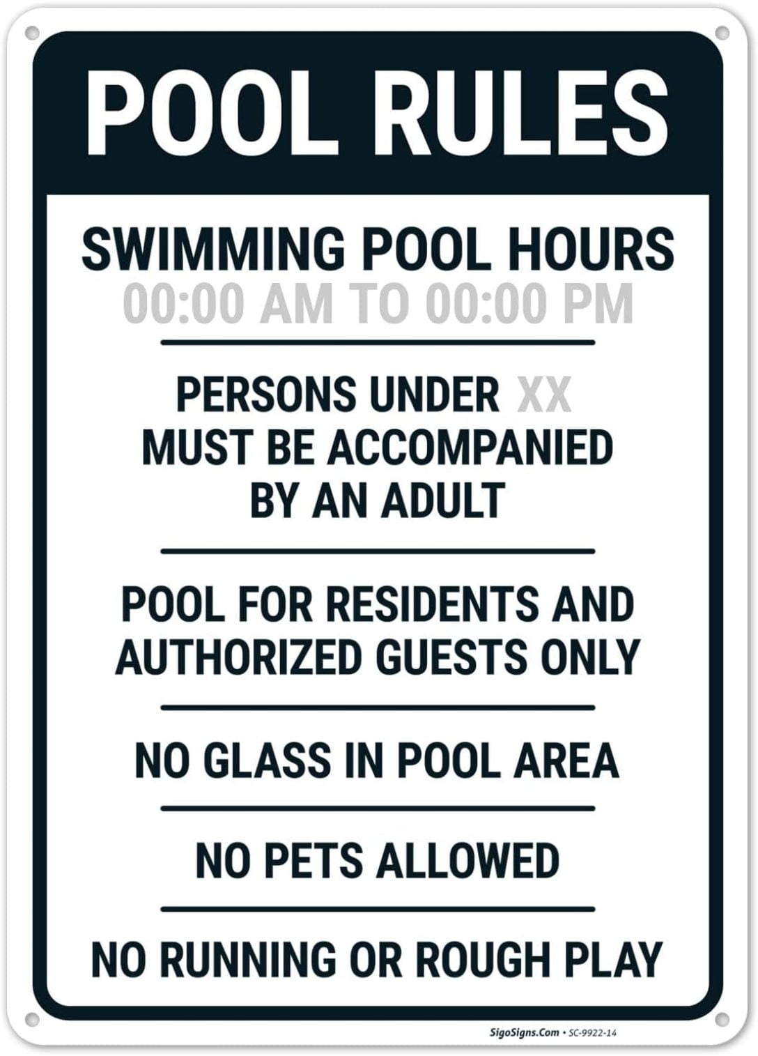 Custom Pool Rules Sign Swimming Pool Hours Sign, 10x14 Inches, Rust ...